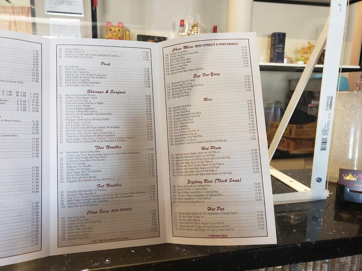 Menu at King Palace Chinese Restaurant, Strathmore