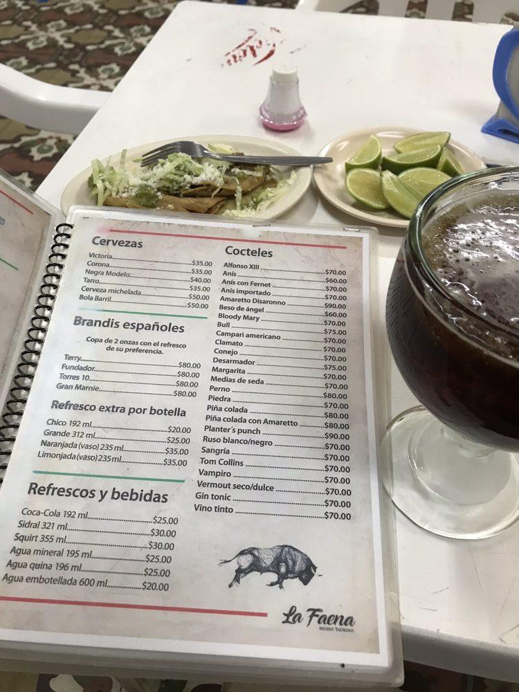 Menu at La Faena pub & bar, Mexico City, C. de Venustiano Carranza 49