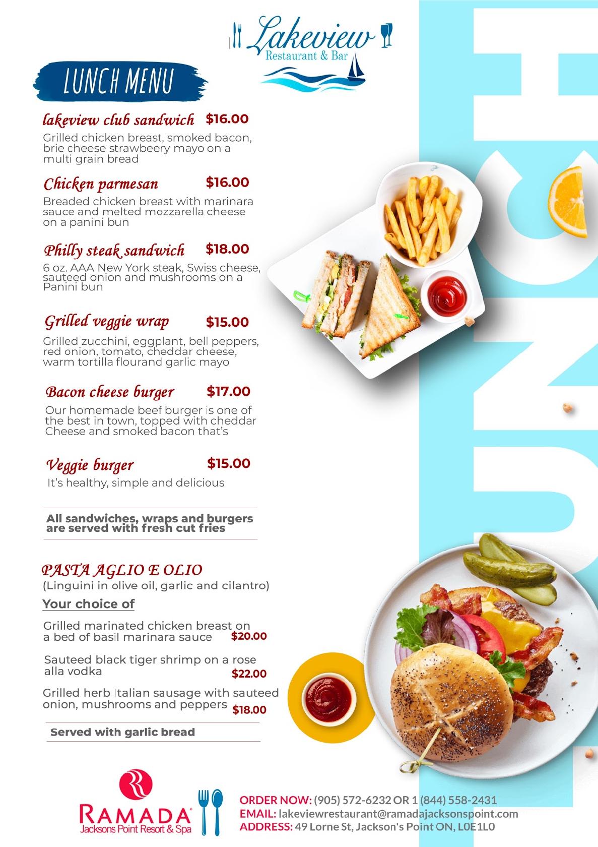 Menu at Lakeview Restaurant & Bar, Georgina