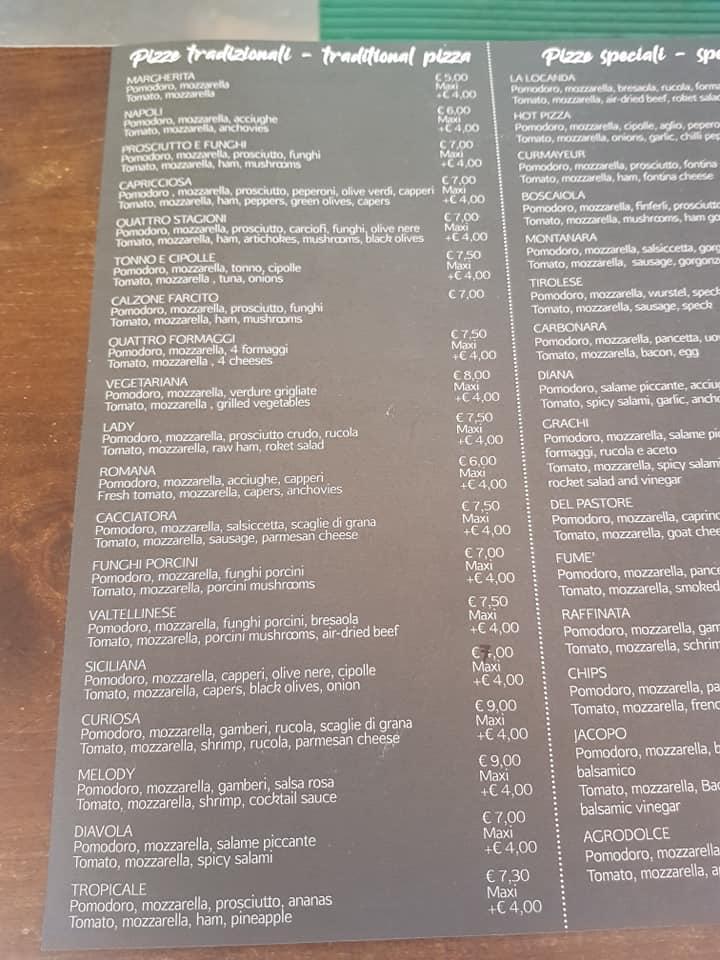 Menu at La Locanda restaurant, Livigno