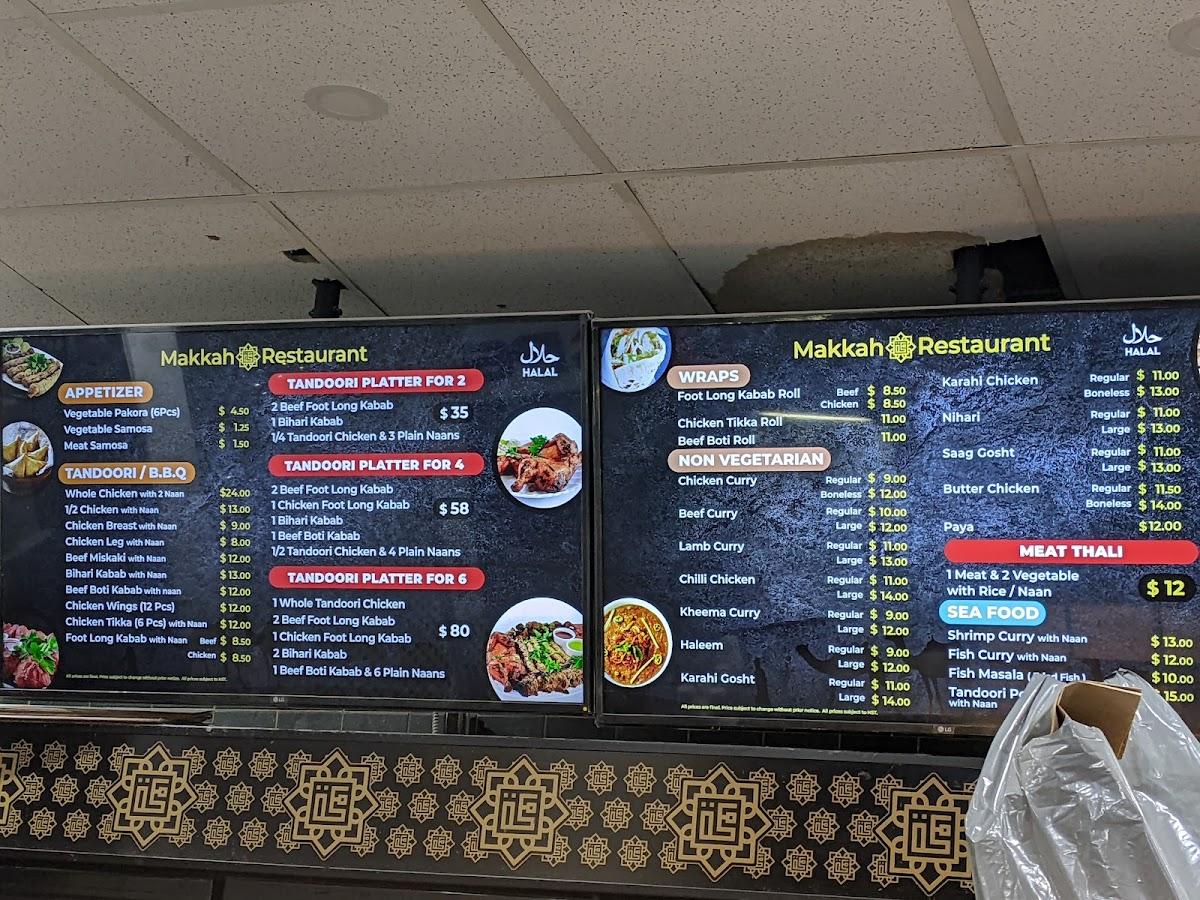 Menu at Makkah Restaurant, Toronto, 1020 Danforth Ave
