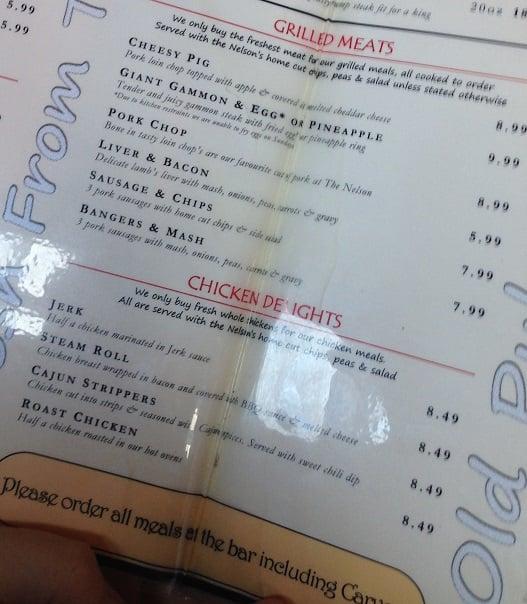 Menu at Nelson Arms pub & bar, Winscombe