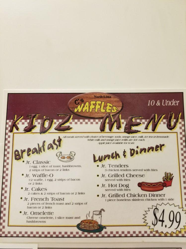 Menu at North Lima C's Waffles restaurant, North Lima, South Ave