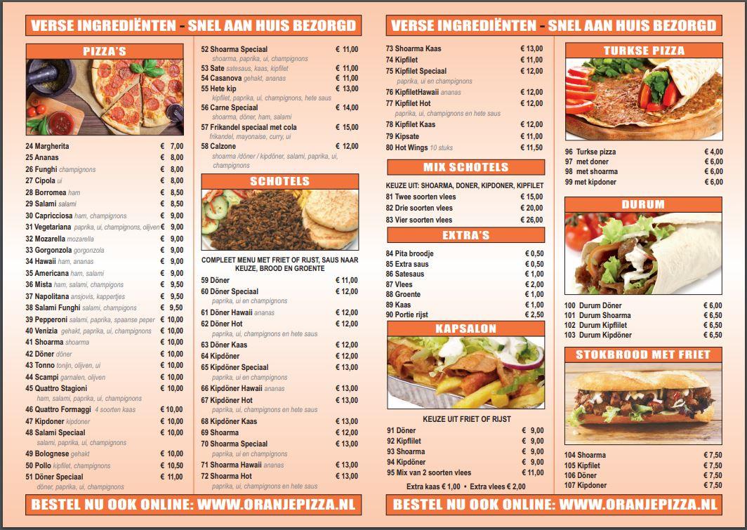 Menu at Oranje, Rijen