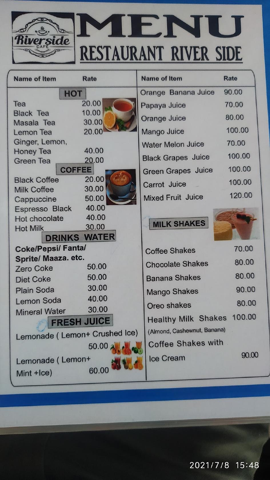 Menu at River Side Cafe, Barot