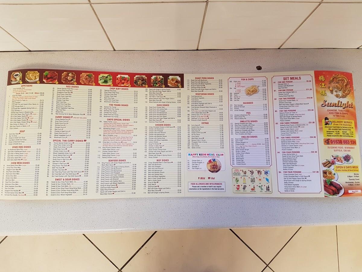 Menu at Sunlight Chinese Thai & Fish & Chips, Newmarket