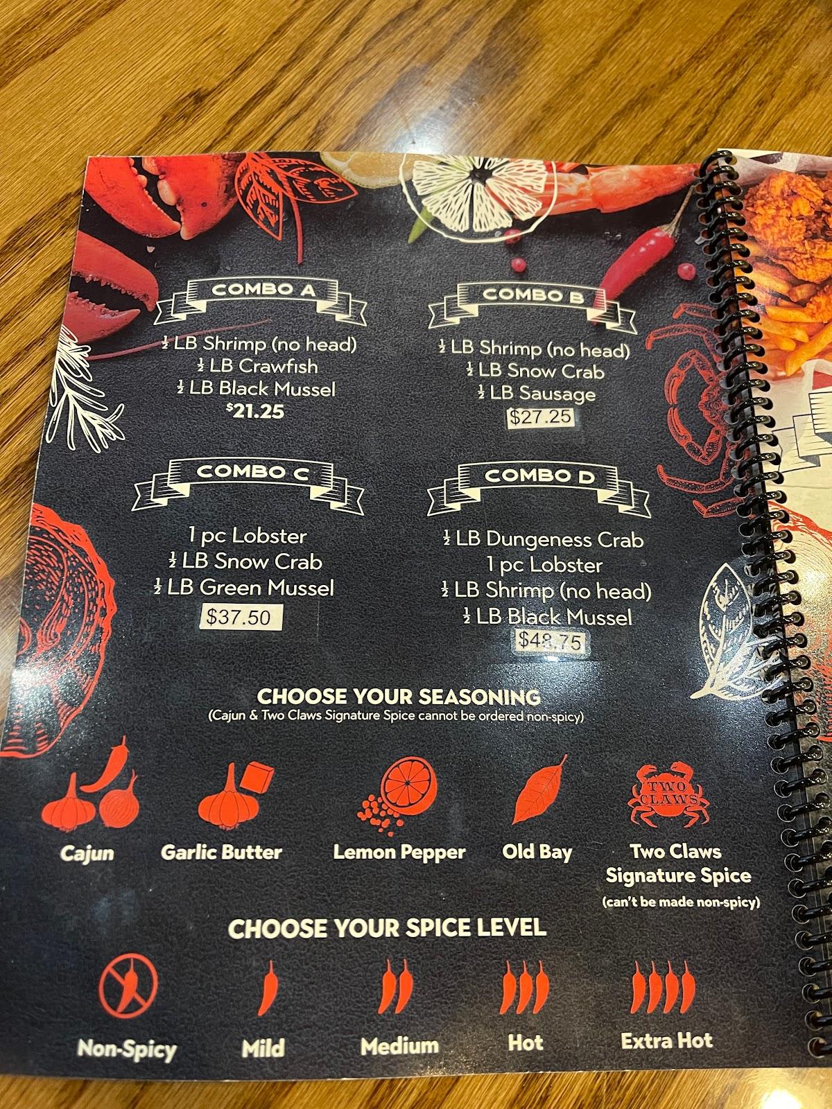 Menu at Two Claws restaurant, Westerville