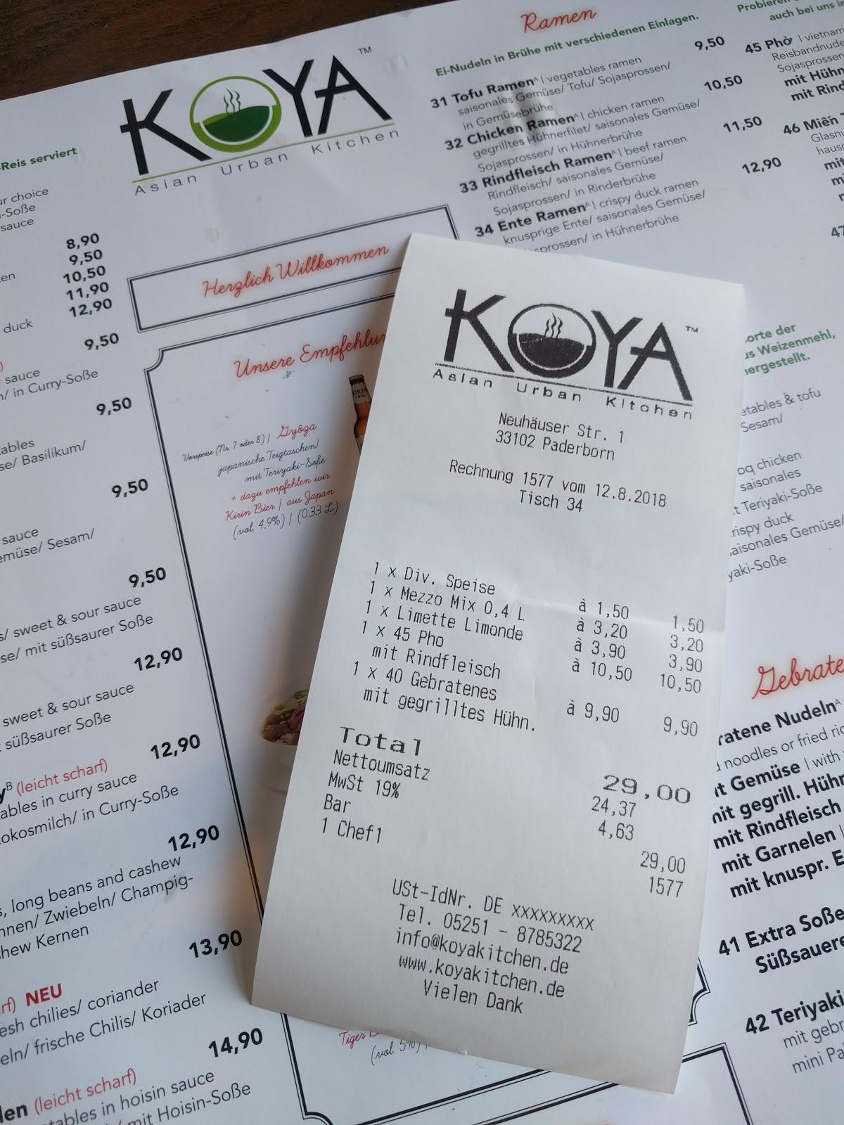 Speisekarte von KOYA Asian Urban Kitchen Paderborn restaurant ...
