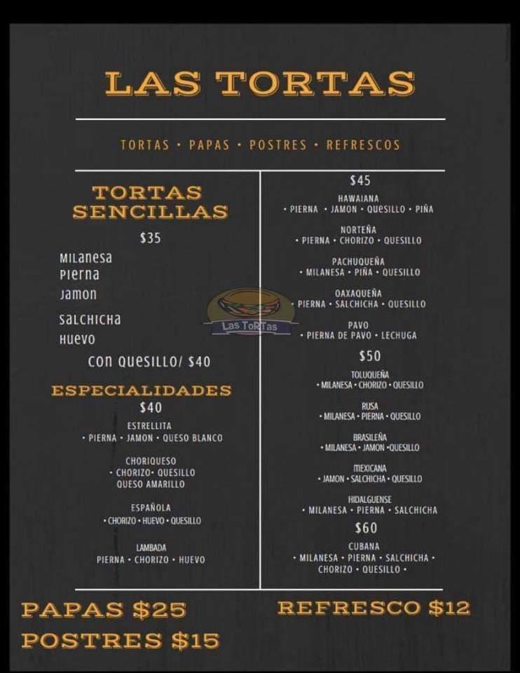Carta del restaurante Las Tortas, Ciudad del México