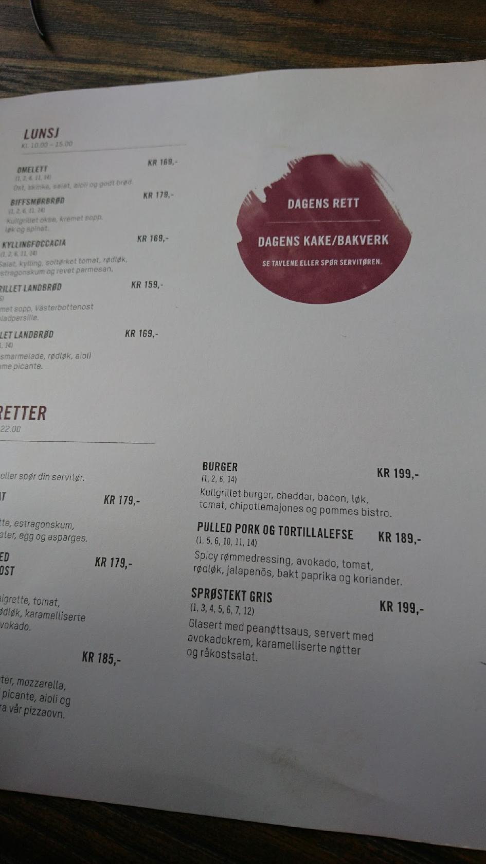 Menu at Restaurant Bjørk, Bodø