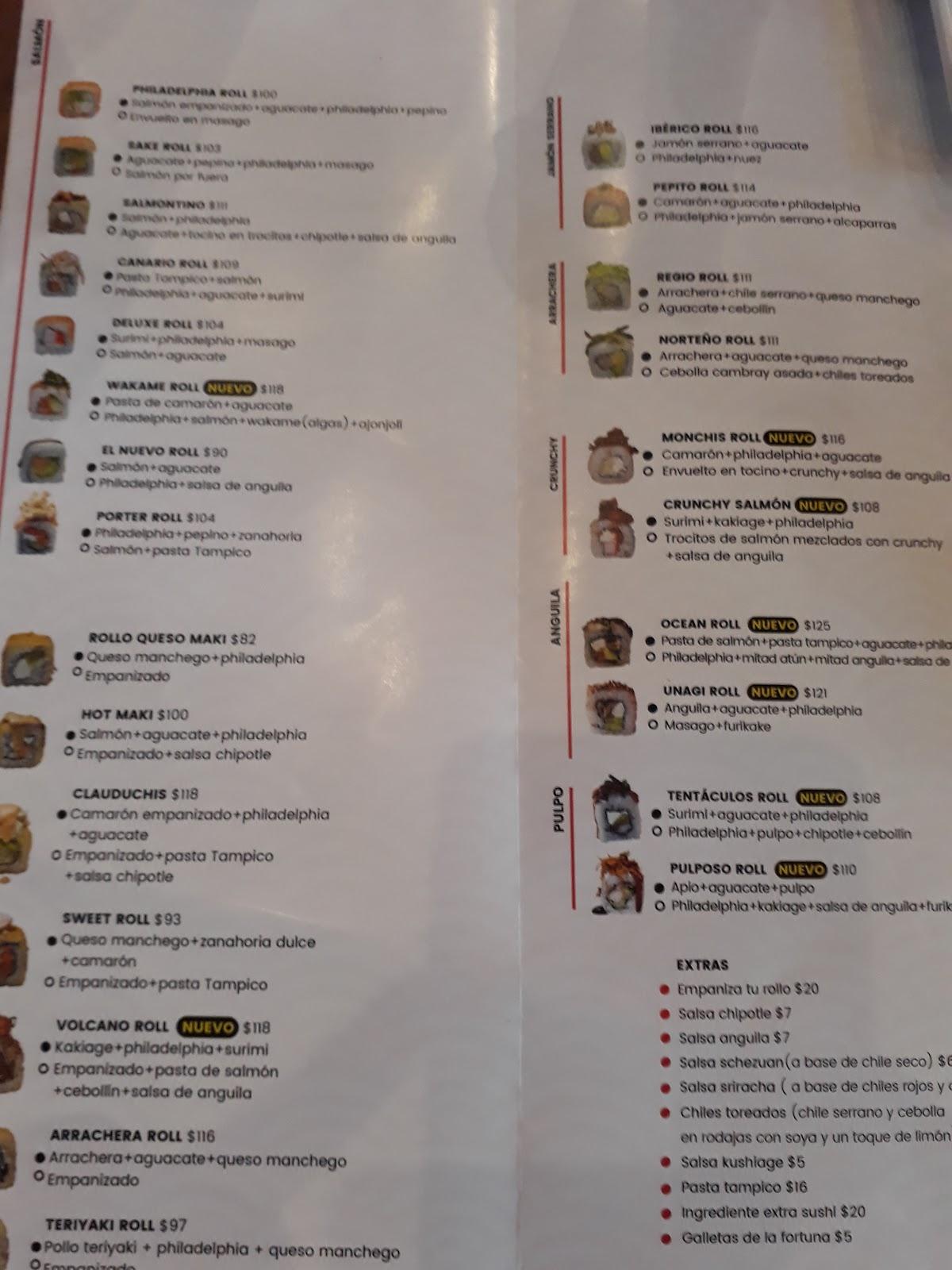 Menu at Sushi Go Tampico restaurant, Tampico