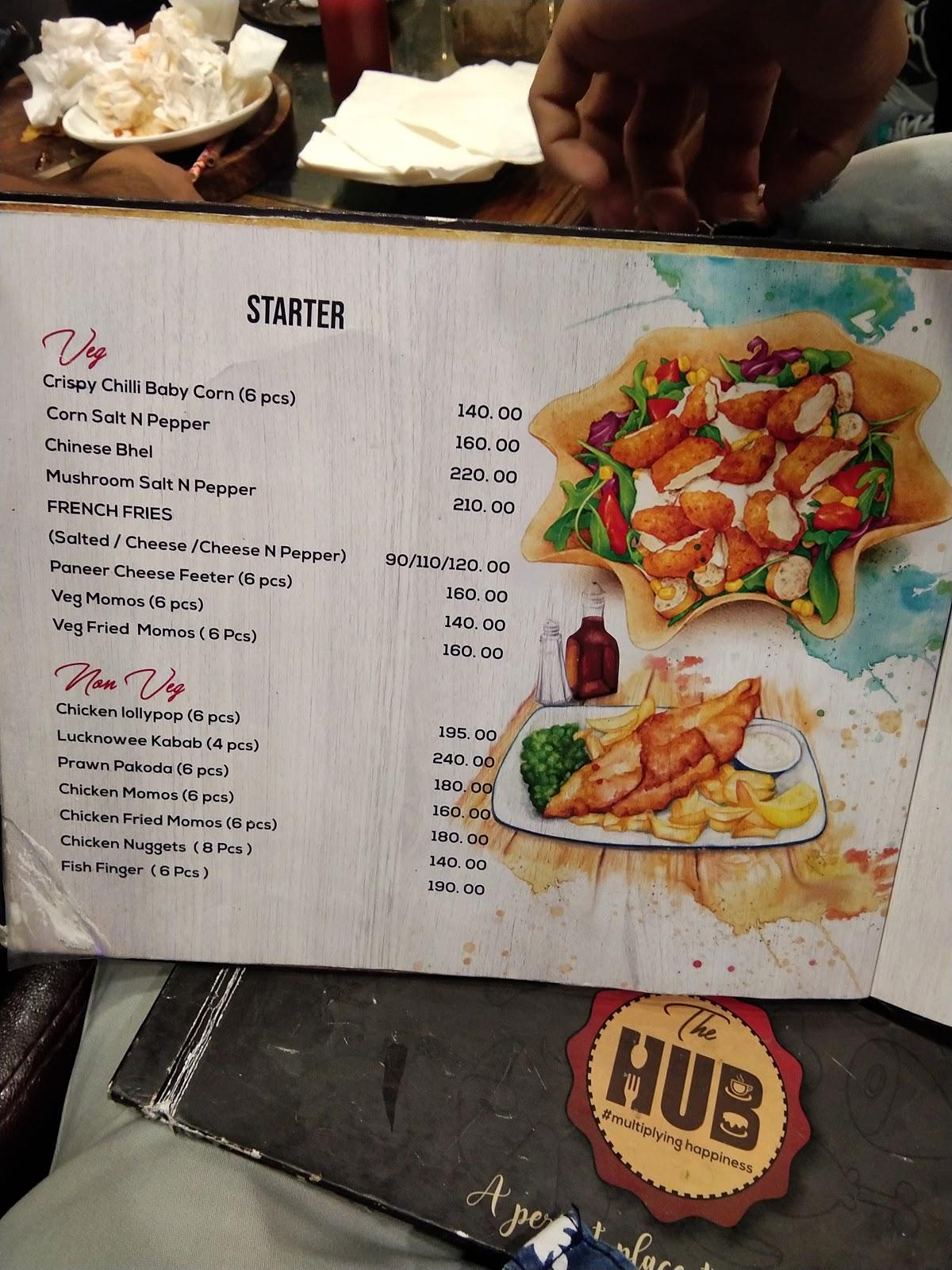 Menu at THE HUB, Port Blair, opposite Clock tower