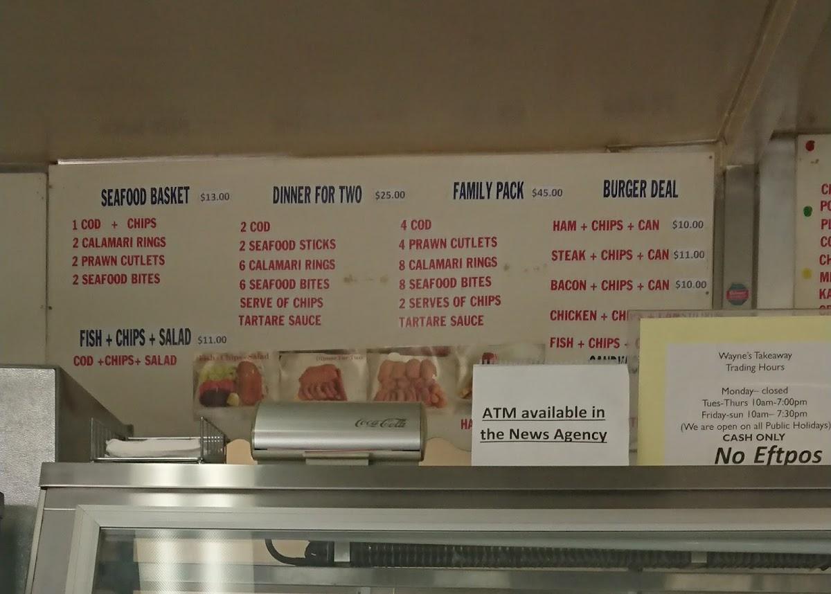 Menu at Wayne's Take Away fast food, Wynnum