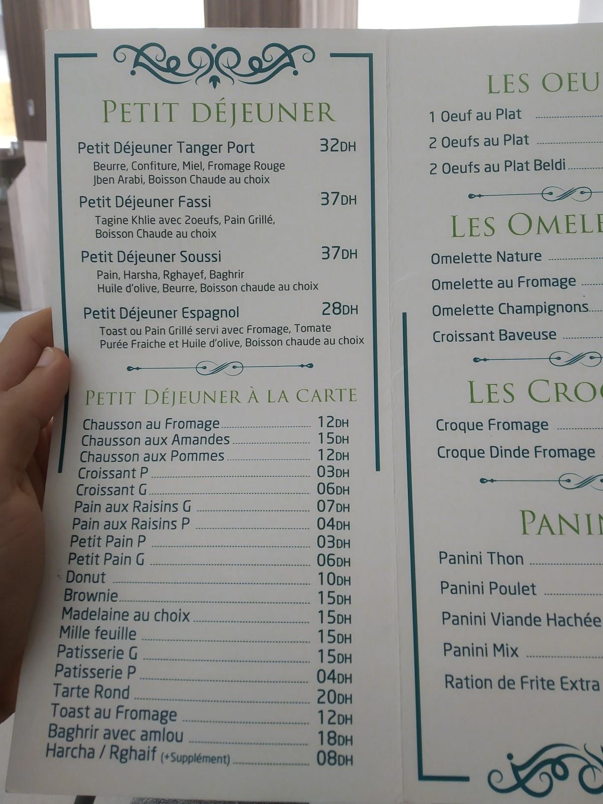 Carta de Cafeteria Ville port de Tanger, Tánger