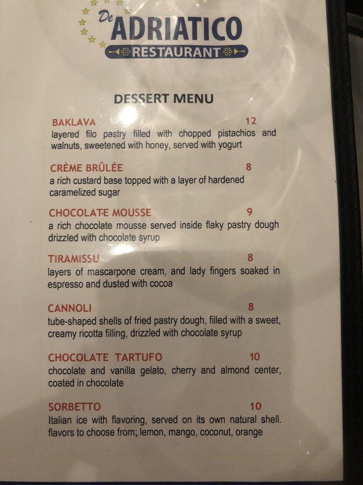 Menu at De Adriatico Restaurant, Fort Myers