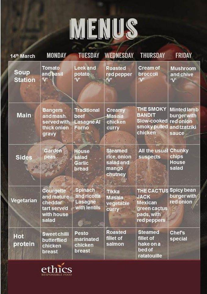 Menu at Ethics At Learning Tree cafeteria, London
