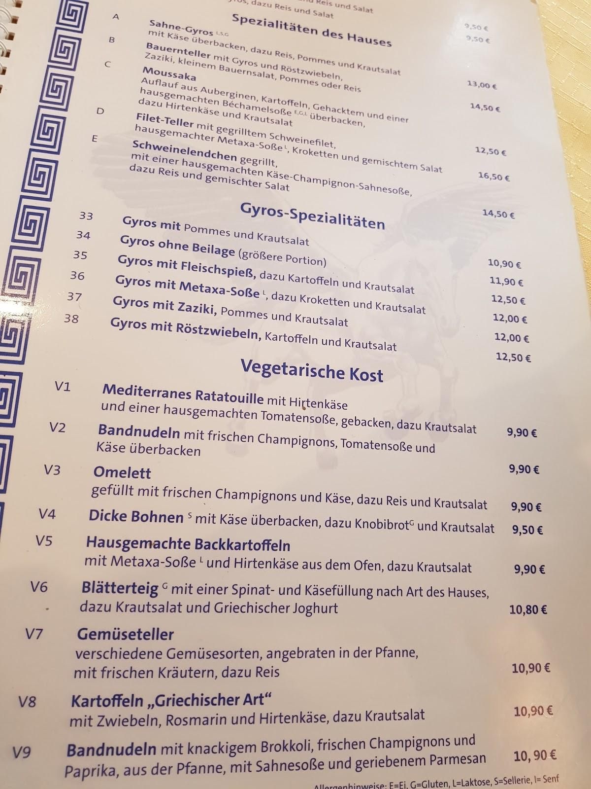 Speisekarte von Gaststätte Pegasus restaurant, Borken (Hessen)