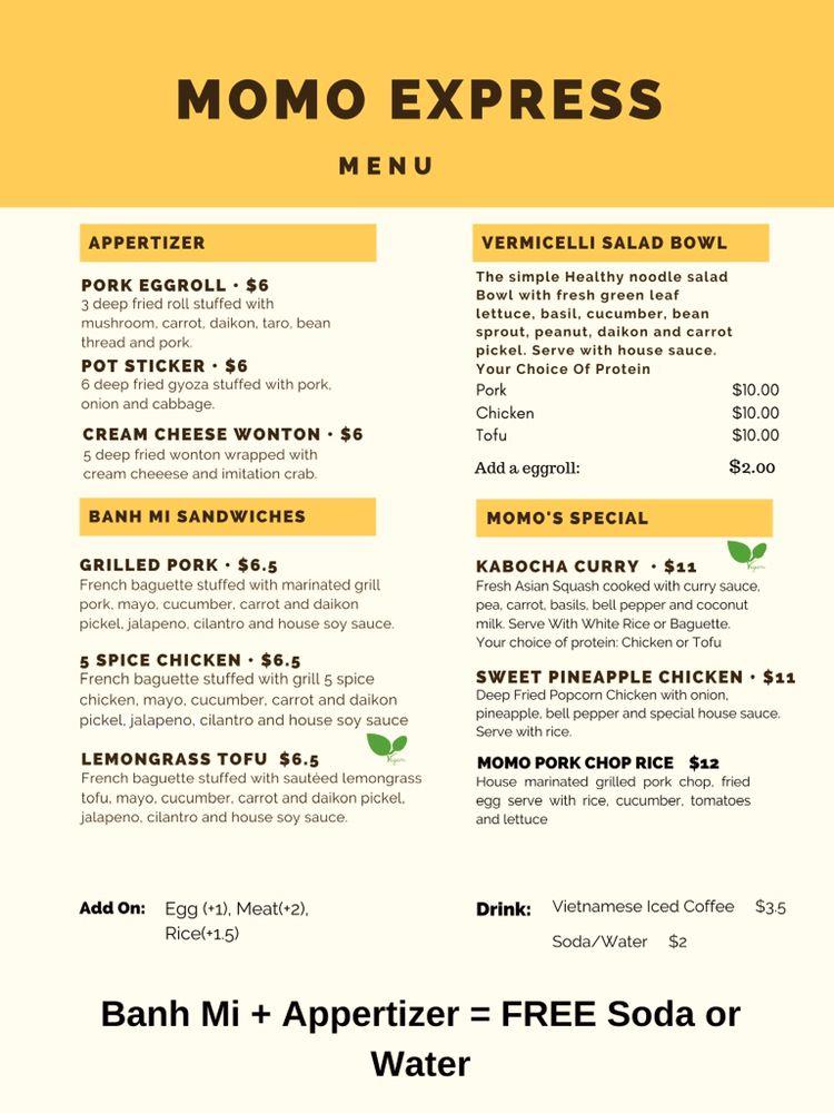 Menu at Momo Express, Seattle, Delridge Way SW