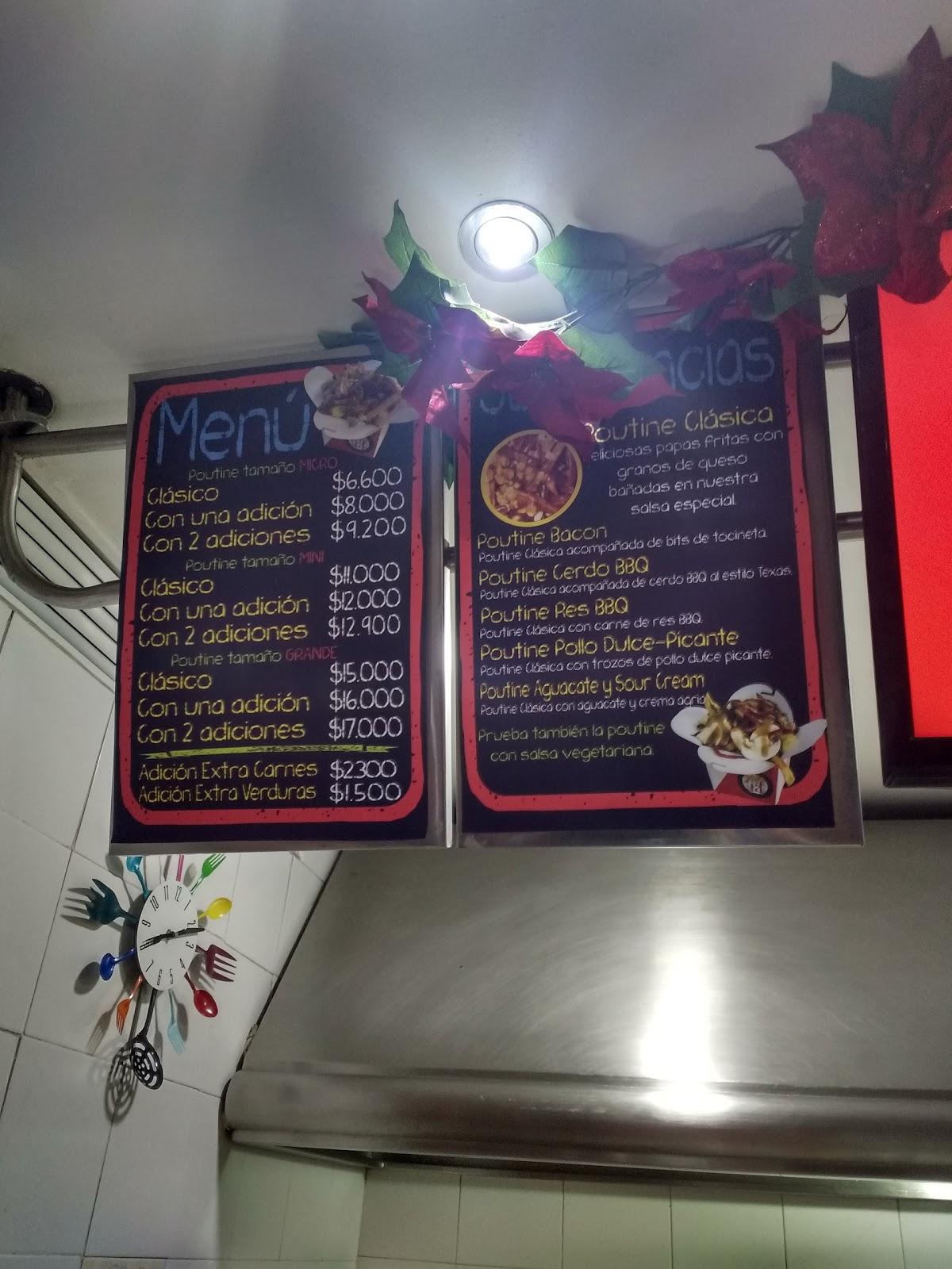 Menu at Poutine & Poutine restaurant, Bogotá, Av Jimenez de Quesada #3-91