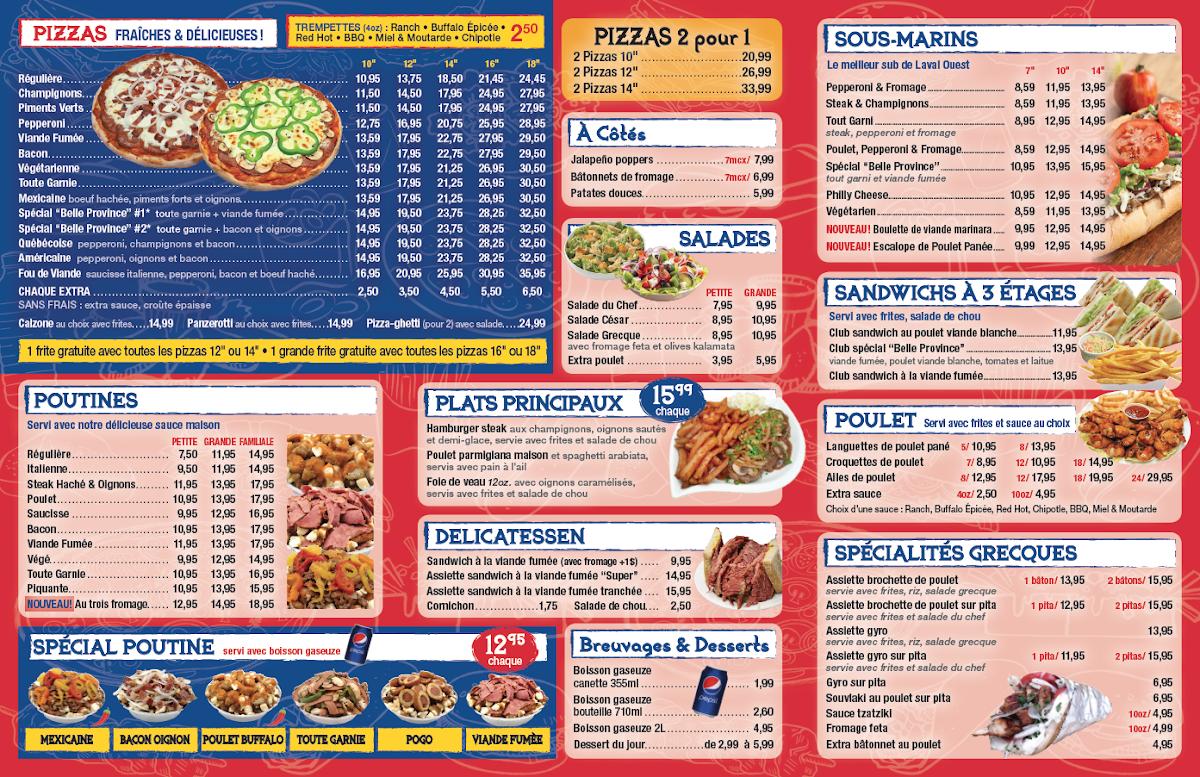 Menu au Restaurant La Belle Province (Arthur-Sauvé), Laval