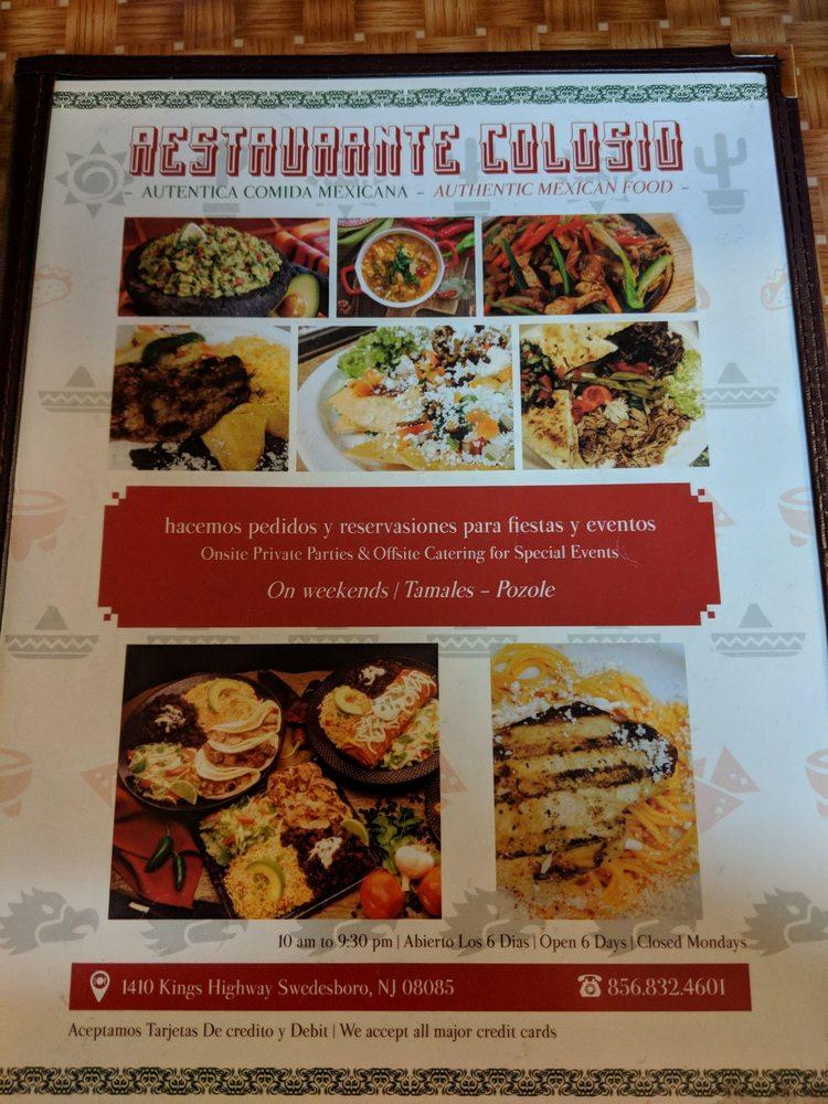 Carta de Restaurante Colosio, Swedesboro
