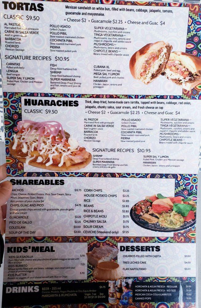 Menu at Sal y Limon restaurant, Surrey