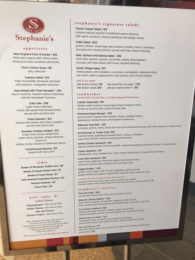 Menu at Stephanie's pub & bar, Boston, Logan Airport Terminal B