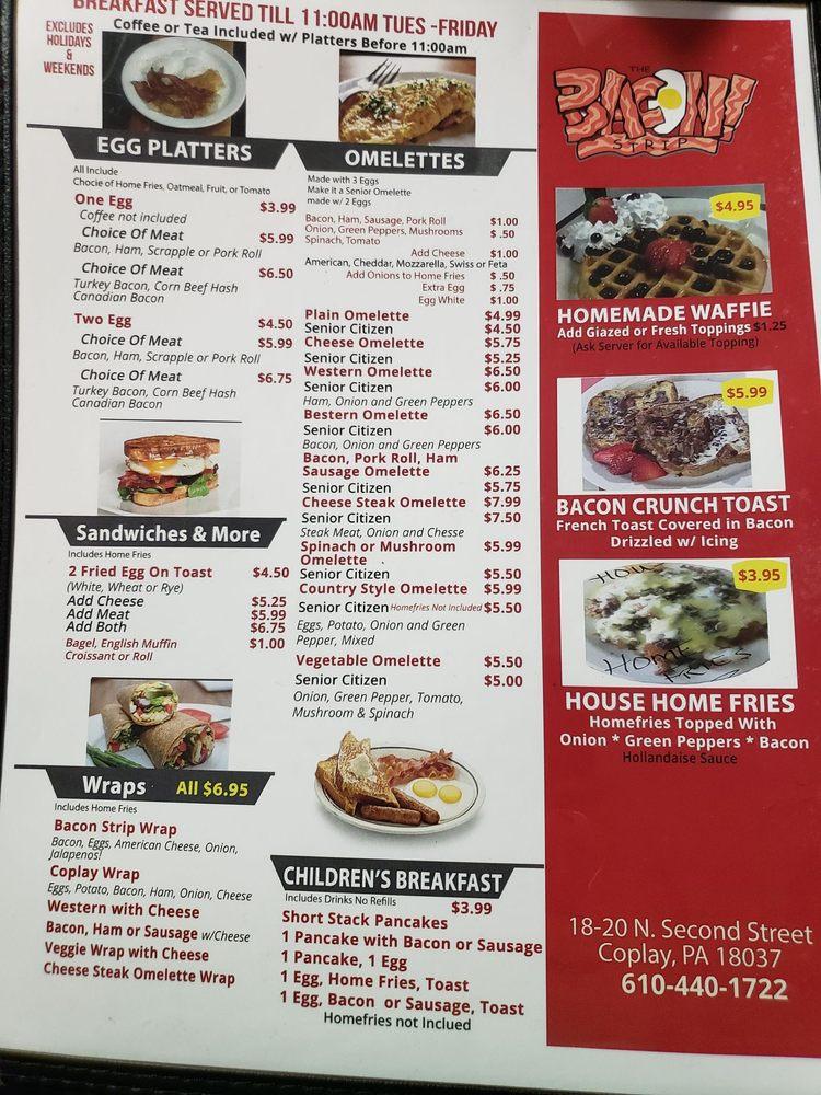 Menu at The Bacon Strip restaurant, Coplay