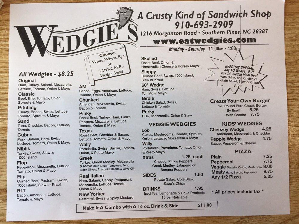 Menu at Wedgies Restaurant, Southern Pines, -B Morganton Rd