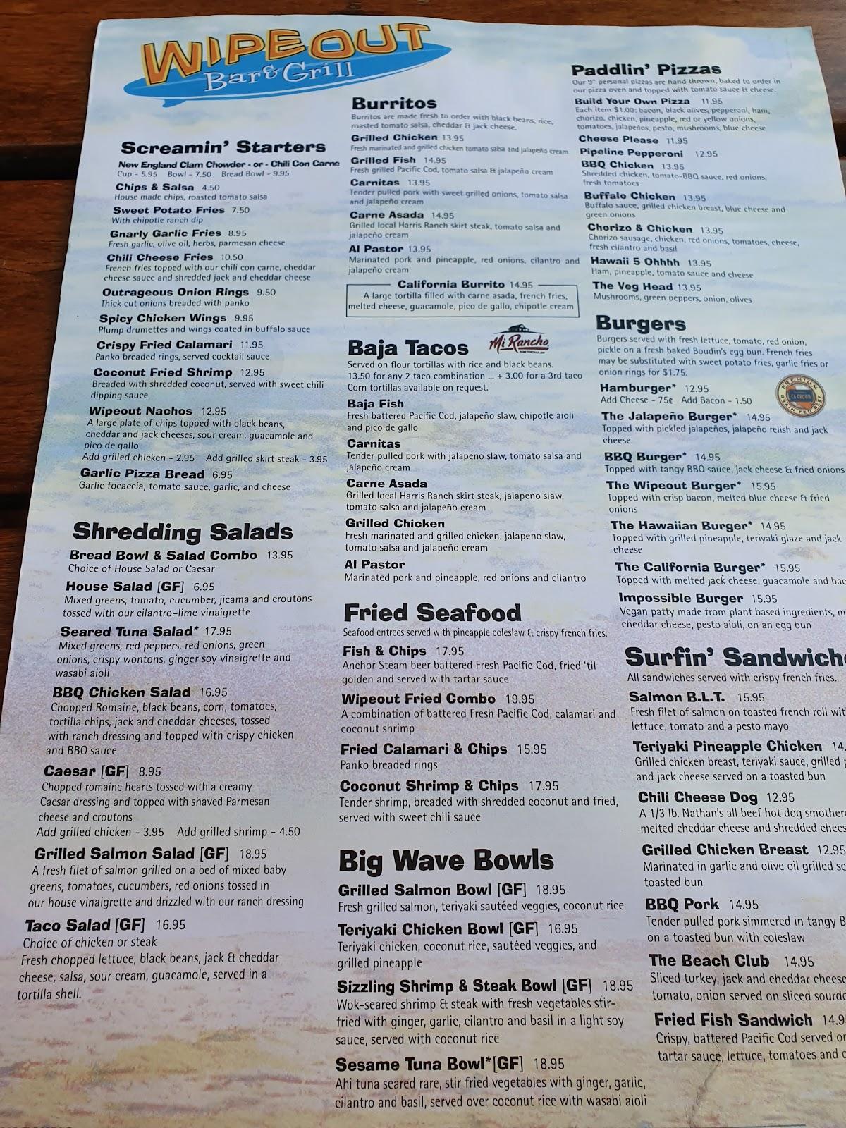 Menu at Wipeout Bar & Grill, San Francisco