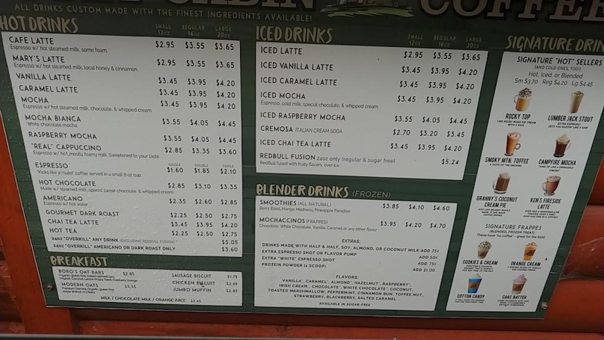 Menu at Cozy Cabin Coffee pub & bar, Pulaski