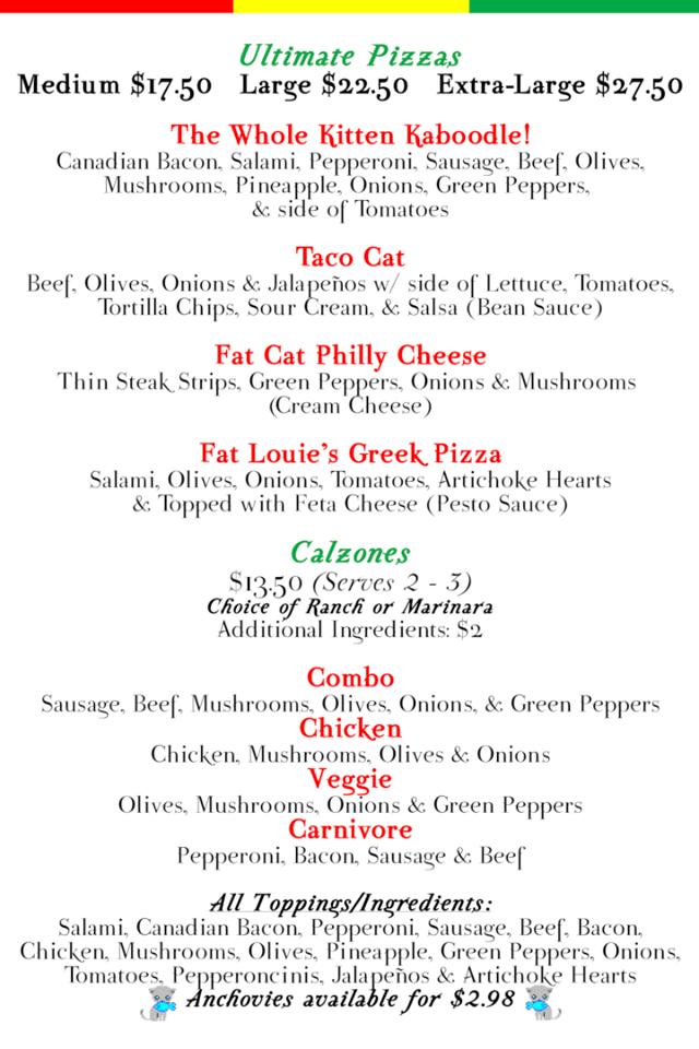 Menu at Fat Cat Pizza pizzeria, Brookings