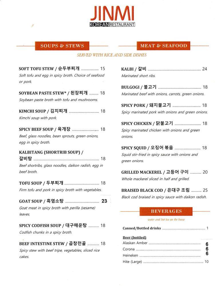 Menu at Jinmi Korean Restaurant, Anchorage, Spenard Rd Suite A