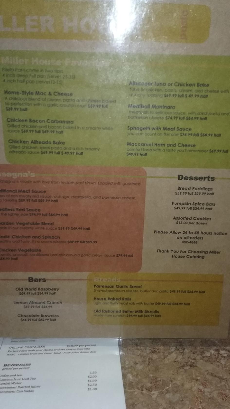 Menu at Miller House Catering restaurant, Elma, 220 W Young St