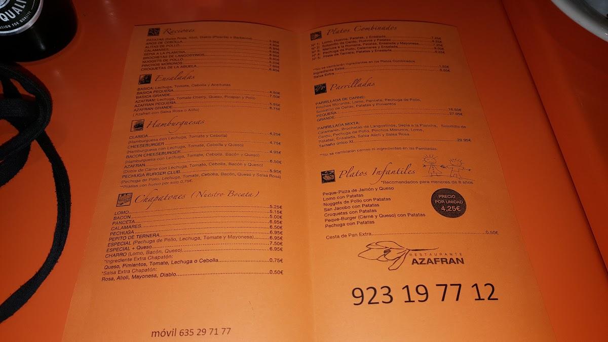 Carta de Restaurante Azafrán, Carbajosa de la Sagrada