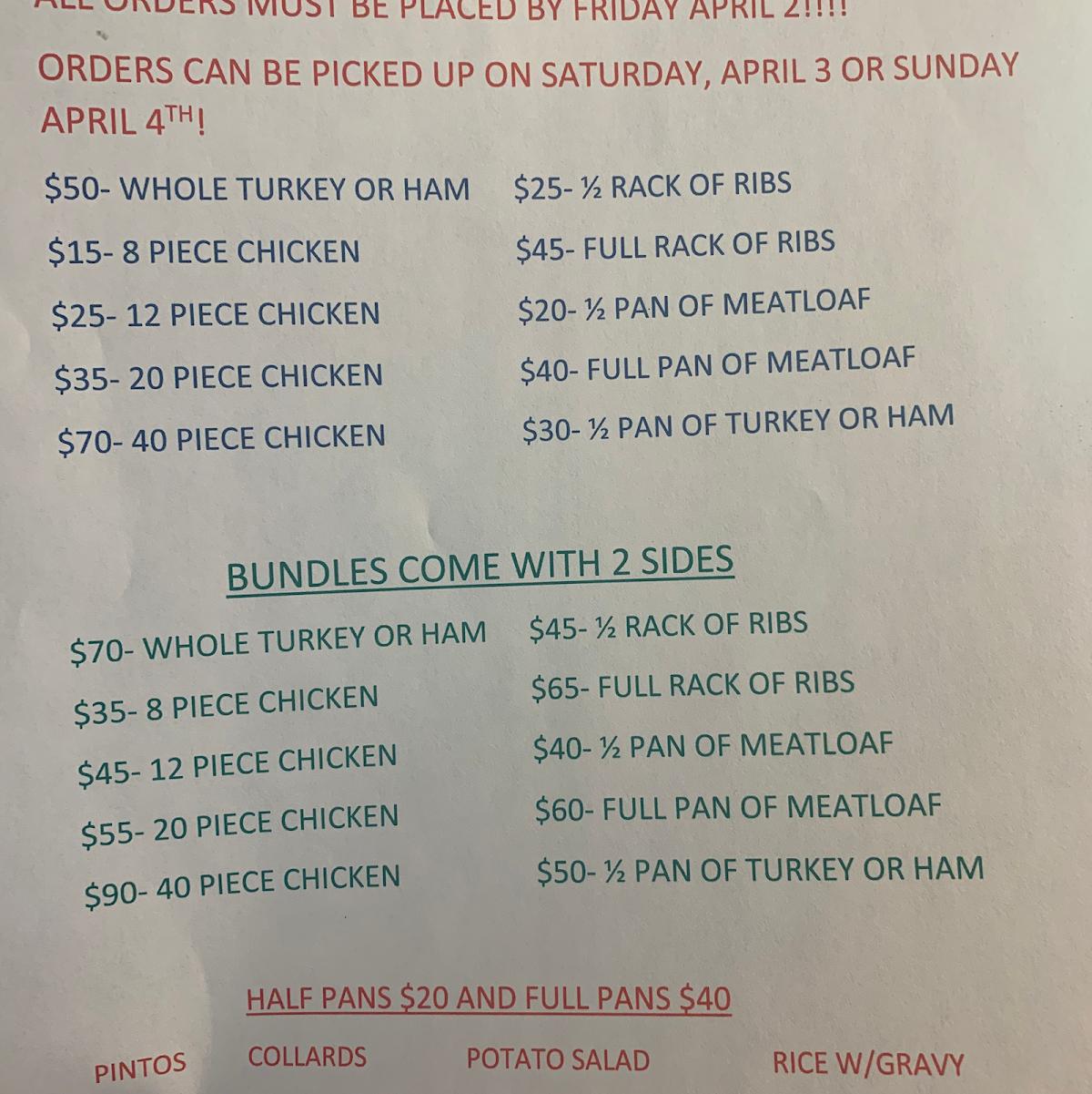 Menu at The Bess Group LLC Soulfood and Catering restaurant, Shelby