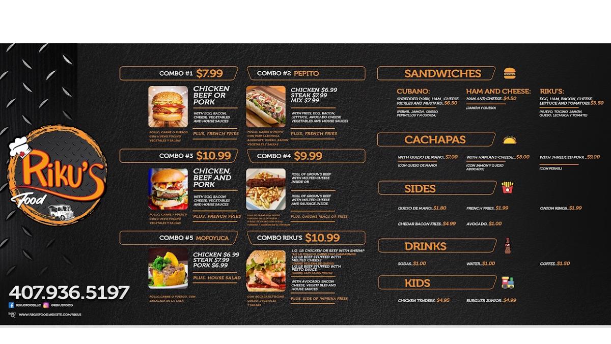 Menu at riku's food restaurant, Orlando