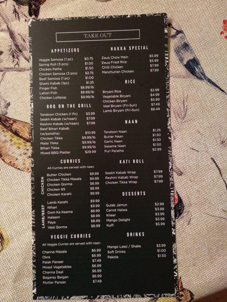 Menu at Cafe Zauq Takeout & Catering, Milton