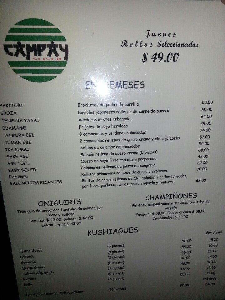 Carta del restaurante Campay Sushi, Merida, Calle 19 #106 x 22