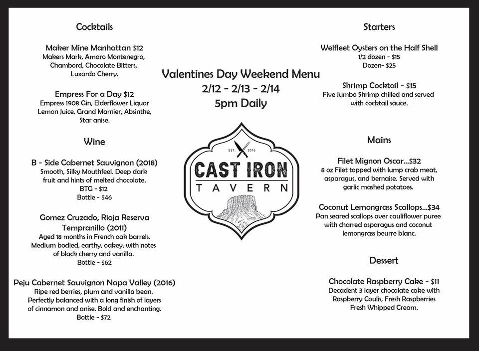Menu at Cast Iron Tavern pub & bar, Golden