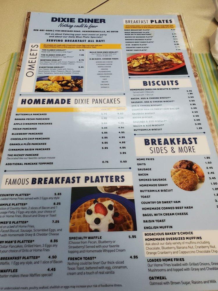 Menu at Dixie Diner restaurant, Hendersonville
