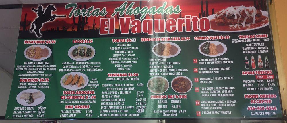 Menu at El Vaquerito Restaurant, Alhambra