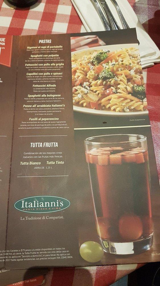 Menu at Italianni's pizzeria, Puebla City, Blvd. Hermanos Serdán 270