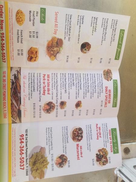 Menu at JM's Takeout restaurant, Pompano Beach