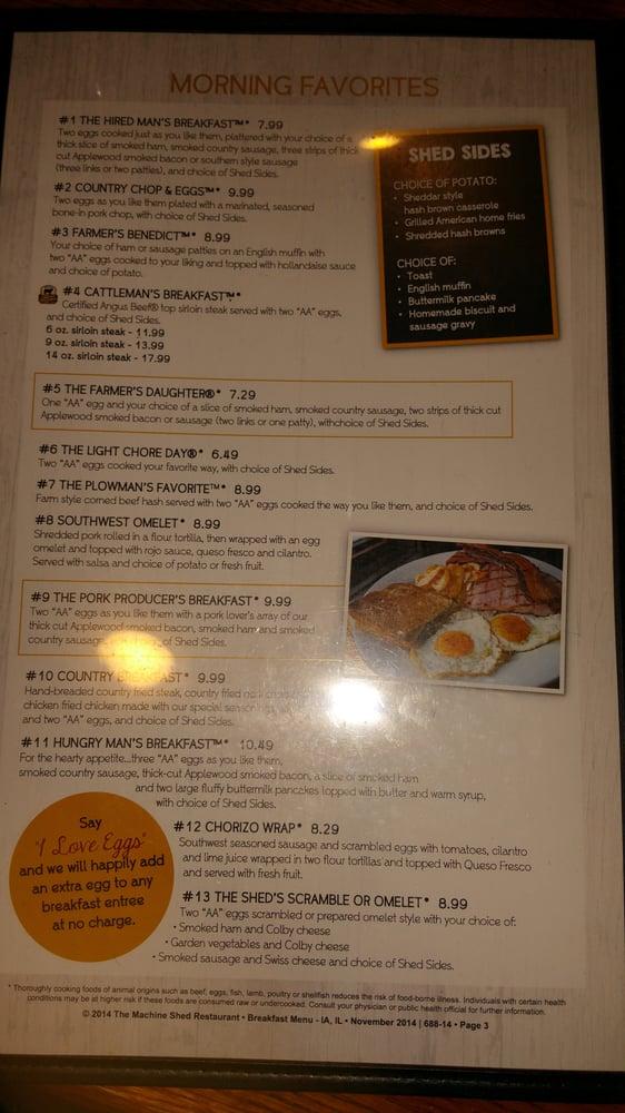 Menu at Machine Shed Restaurant Urbandale, Urbandale