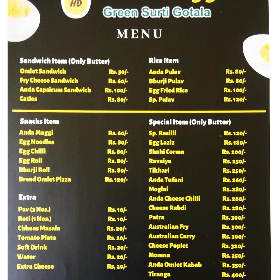 Menu at Mrr. Egg, Ahmedabad