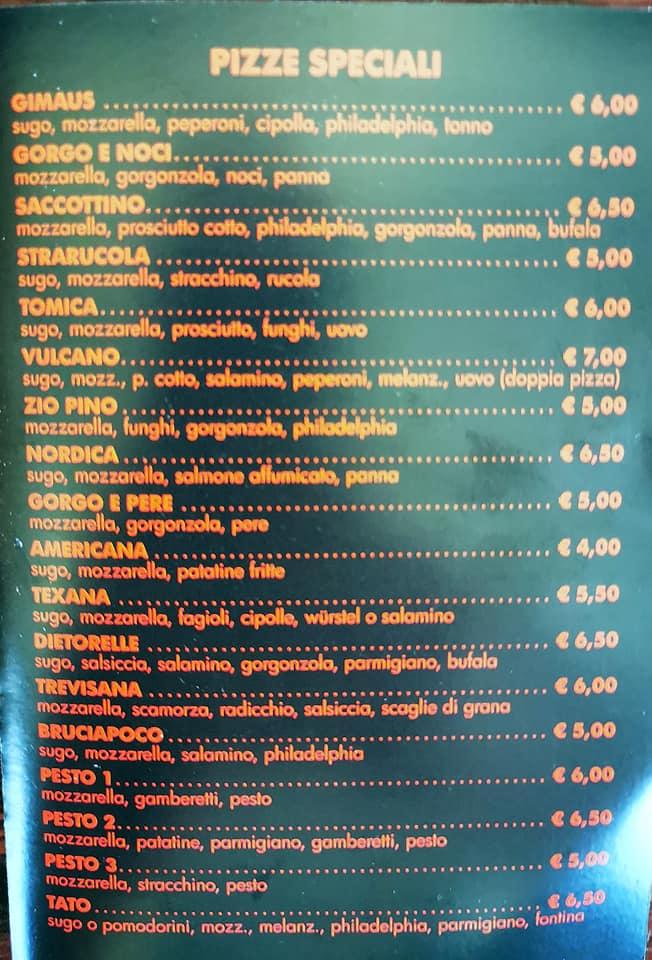Menu da Pit Stop pizzeria, Canale