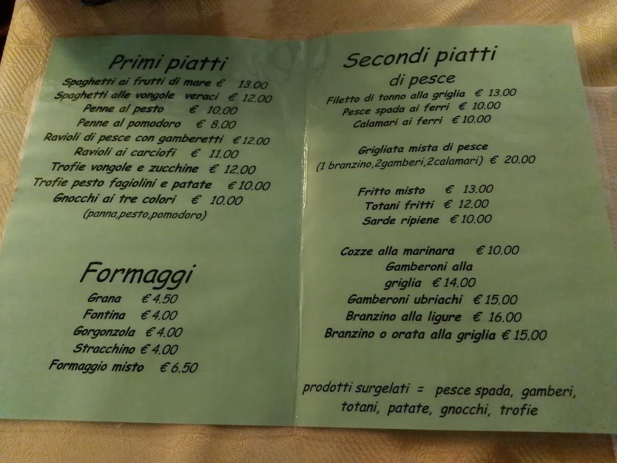 Menu at Belvedere restaurant, Noli