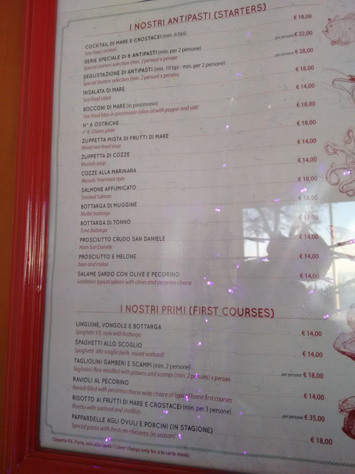 Menu at Ristorante Da Ugo, Lu Bagnu, Corso Italia