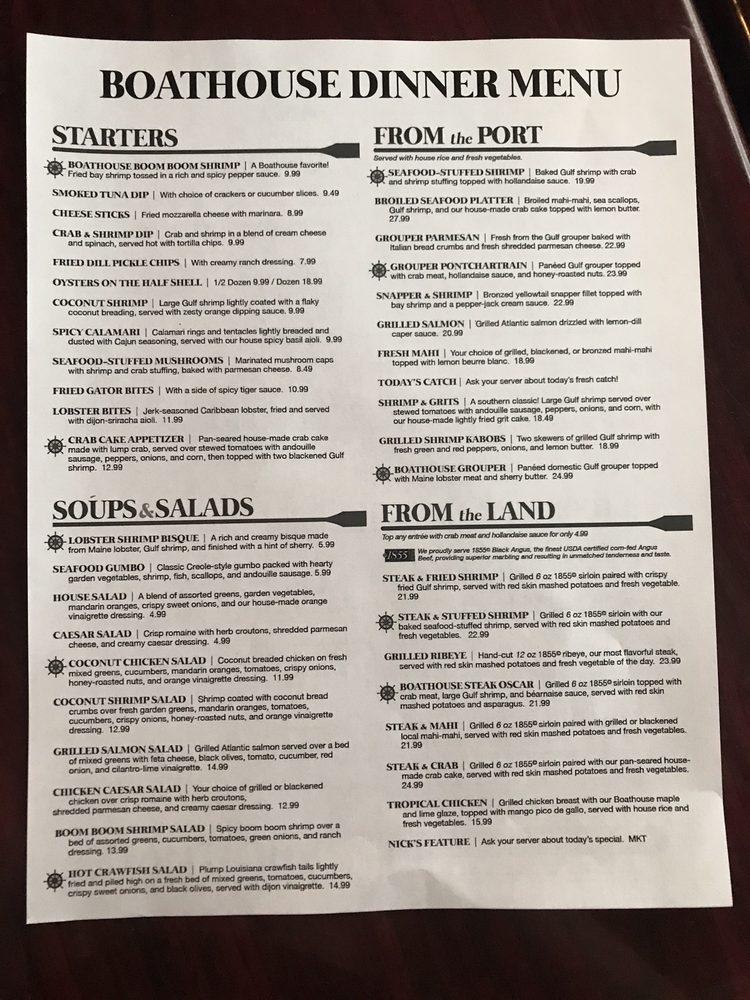 Menu at The Boathouse Landing restaurant, Valparaiso